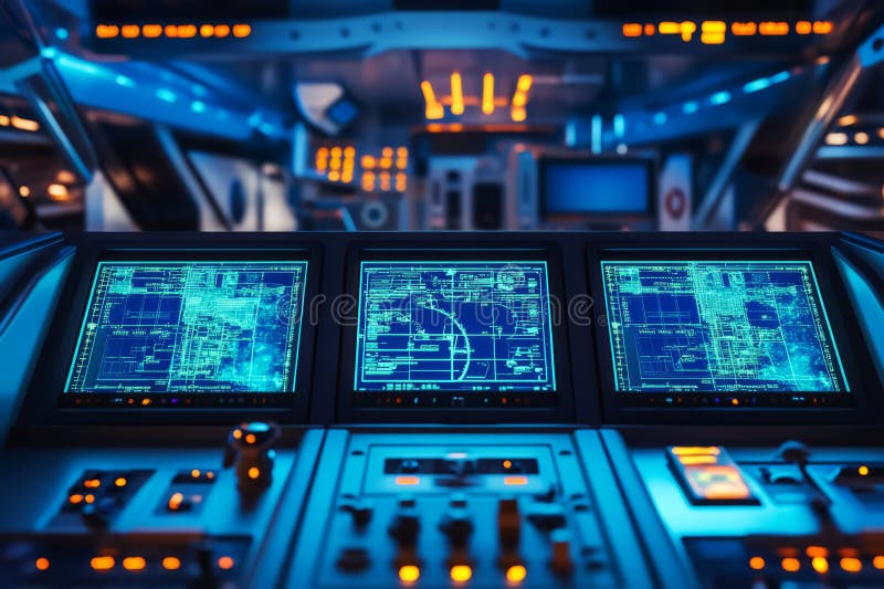A High-tech Intergalactic Spaceship Control Room 3D Background with ...