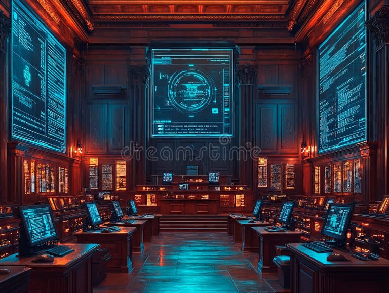 High-tech Interior Scene, Possibly a Command Center or Control Room ...