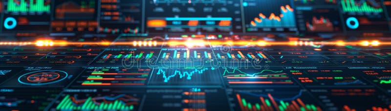 High-tech Investment Dashboard with Glowing Blue and Green Elements ...