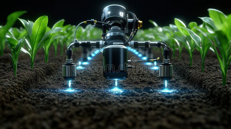 A High-tech Irrigation System Watering Crops Precisely with Glowing ...