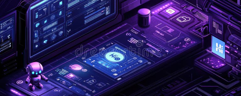 High-tech Isometric Illustration of AI Chatbot Interacting with Digital ...