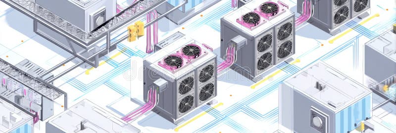 High-tech Isometric Server Farm Showcasing Cooling Systems and ...