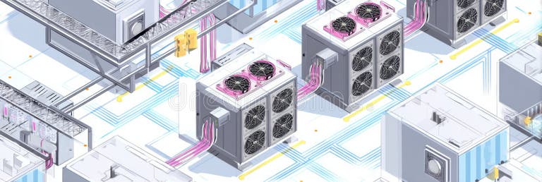 High-tech Isometric Server Farm Showcasing Cooling Systems and ...