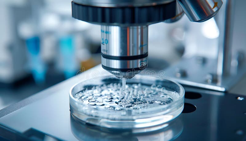 High-tech IVF Micromanipulator with Petri Dish with Drops of Material ...