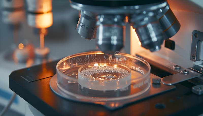 High-tech IVF Micromanipulator with Petri Dish with Drops of Material ...