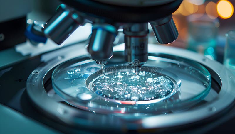 High-tech IVF Micromanipulator with Petri Dish with Drops of Material ...