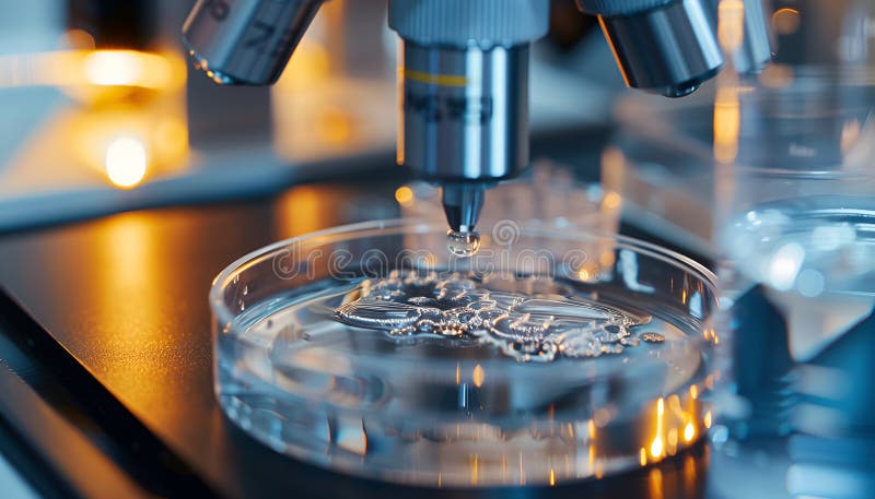 High-tech IVF Micromanipulator with Petri Dish with Drops of Material ...