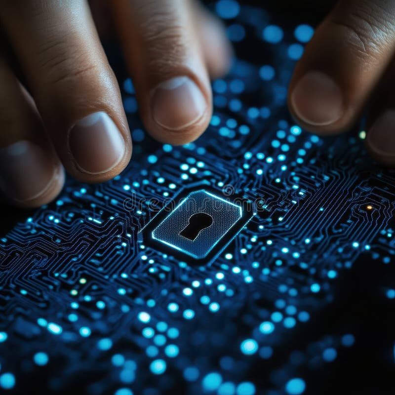 High-Tech Keypad Interaction with Circuit Board Patterns Stock ...