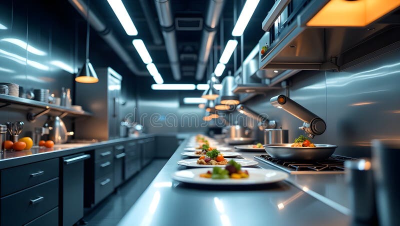A High-tech Kitchen with Automated Devices Preparing Meals Stock Photo ...