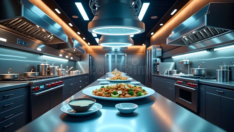 A High-tech Kitchen with Automated Devices Preparing Meals Stock ...
