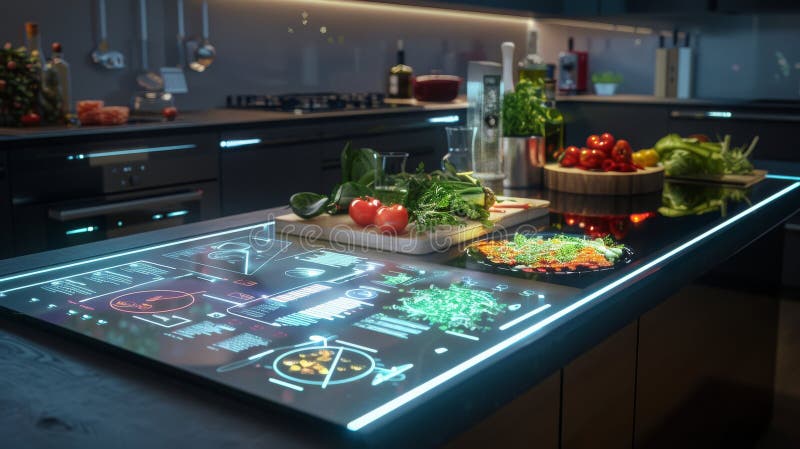 A High-tech Kitchen Featuring an Advanced Interactive Countertop ...