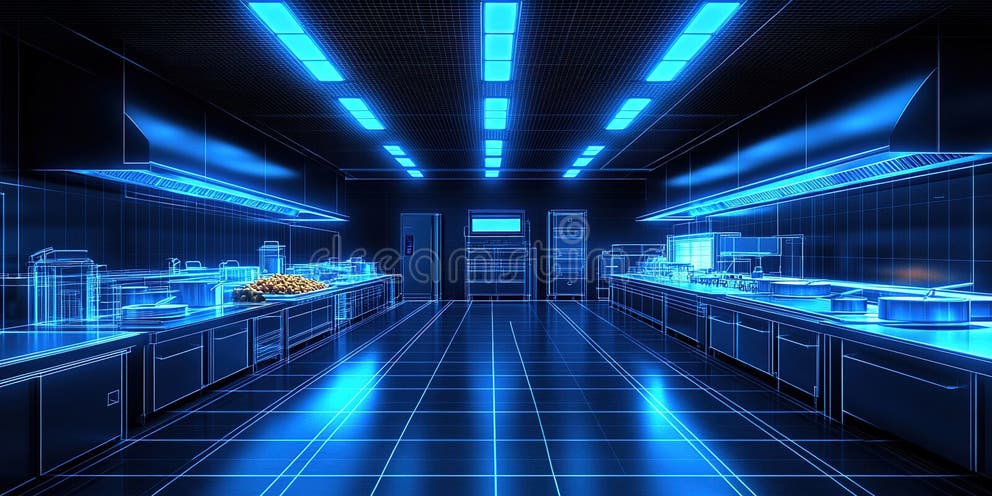 High-tech Kitchen with Glowing Blue Elements Showcasing Advanced ...