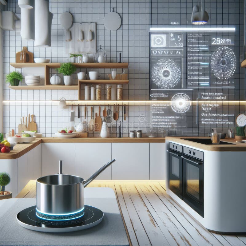 High-Tech Kitchen with Interactive Cooking Interface Stock Image ...