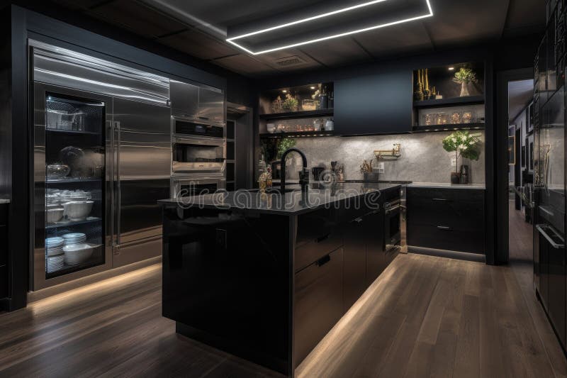 High-tech Kitchen with Sleek Appliances, Mood Lighting, and Voice ...
