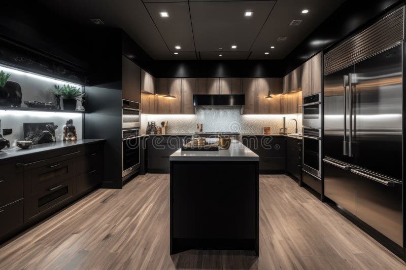 High-tech Kitchen with Sleek Appliances, Mood Lighting, and Voice ...