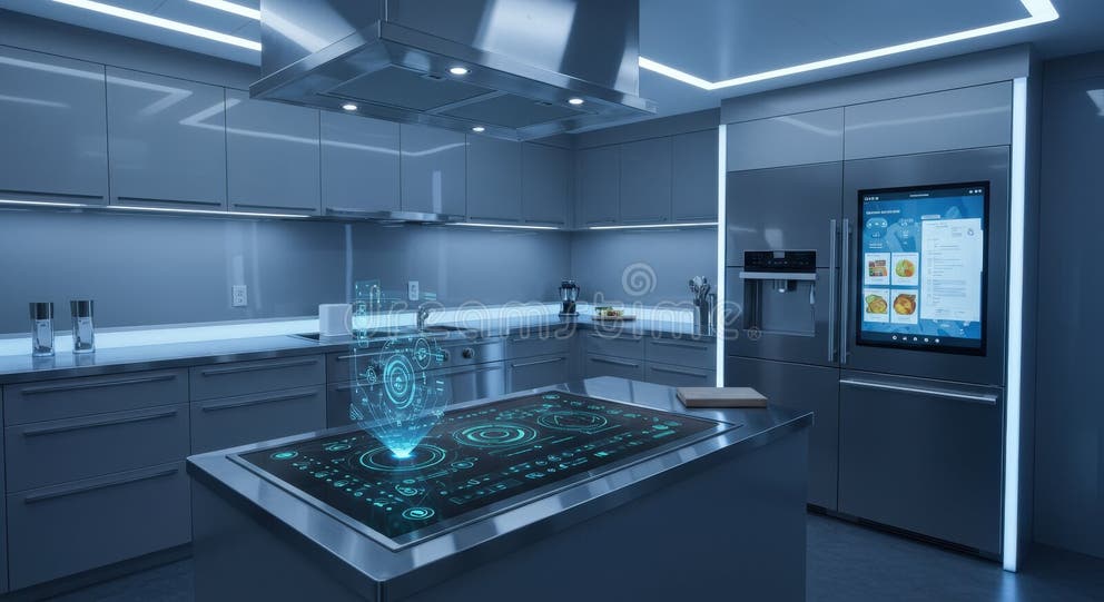 High-tech Kitchen with Smart Appliances Stock Illustration ...