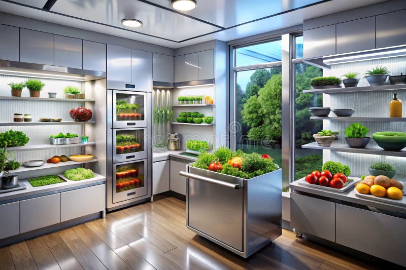 A High-tech Kitchen Where Smart Appliances Stock Illustration ...