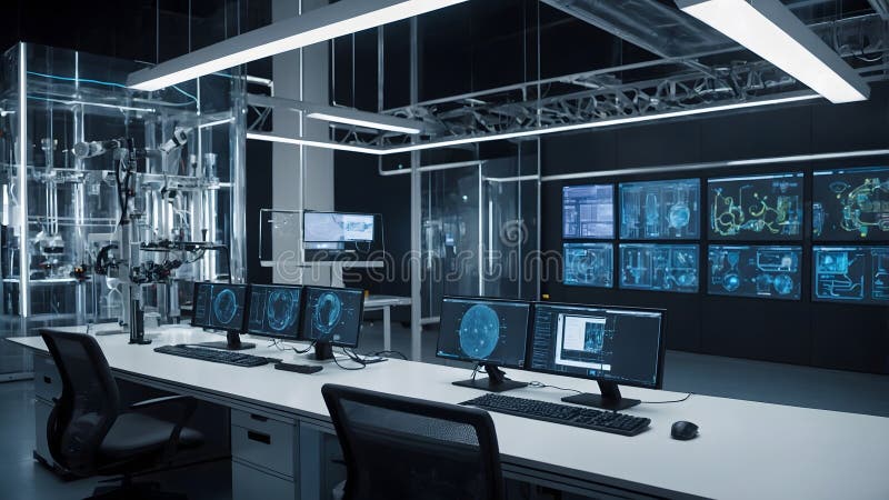 High-Tech Lab Design Featuring Quantum Computing and Robotic Assistance ...