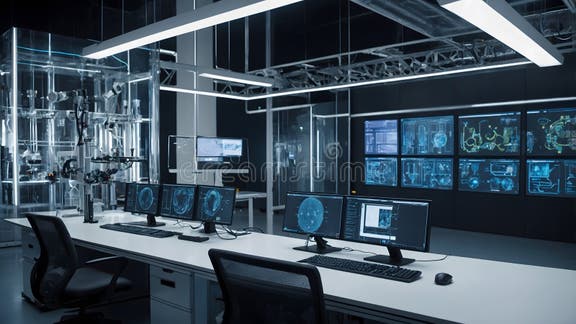 High-Tech Lab Design Featuring Quantum Computing and Robotic Assistance ...