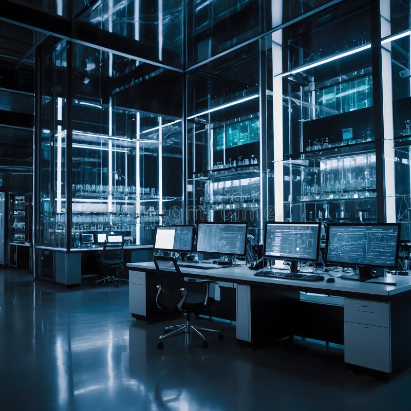 High-Tech Lab Environment Featuring Transparent Displays of Molecular ...