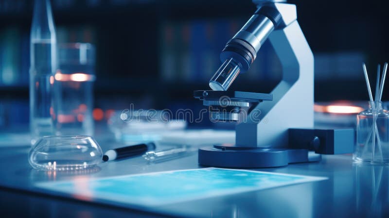 Modern Laboratory with Microscope and Scientific Equipment Blue Stock ...