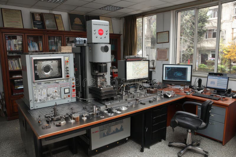 High-tech Lab with Microscope, Computers, and Precision Instruments on ...