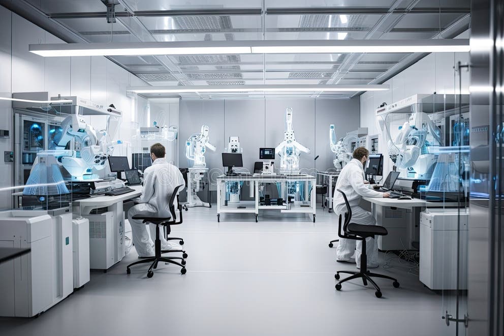 High-tech Lab, with Robot Being Programmed and Tested by Team of ...