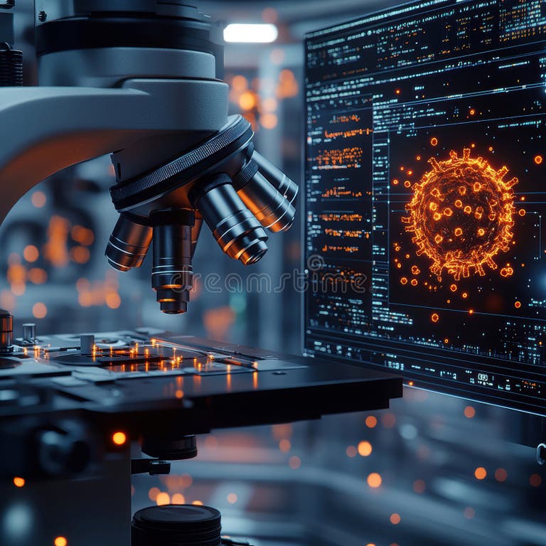 A High-tech Lab Scene Showcases an Electron Microscope Examining a ...