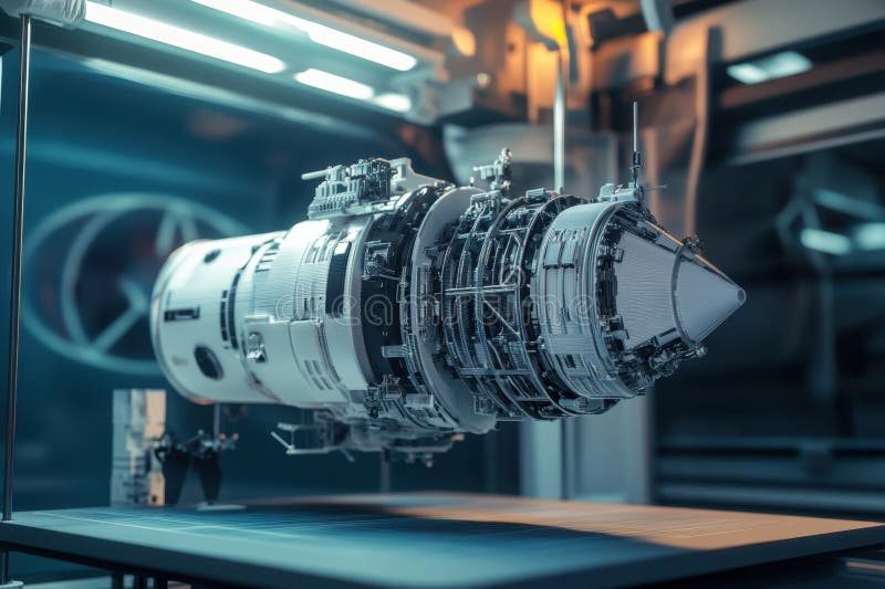 Detailed Model of a Futuristic Rocket Engine Displayed in a High-tech ...