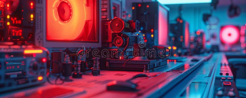 HighTech Laboratory with Advanced Equipment and Futuristic Red and Blue ...