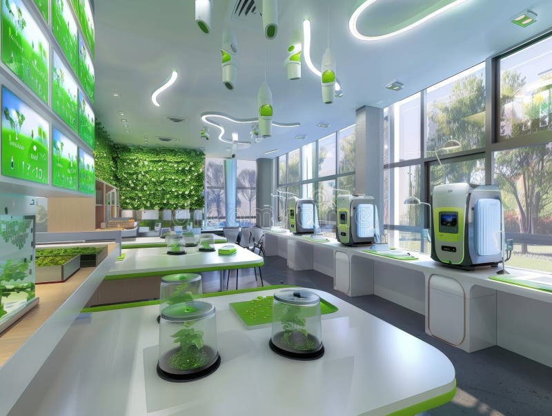 High-Tech Laboratory with Advanced Green Technology and Plants Stock ...