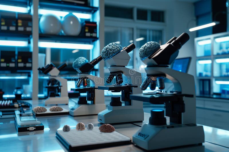 A High-tech Laboratory with Brain Tissue Samples Under Microscopes ...