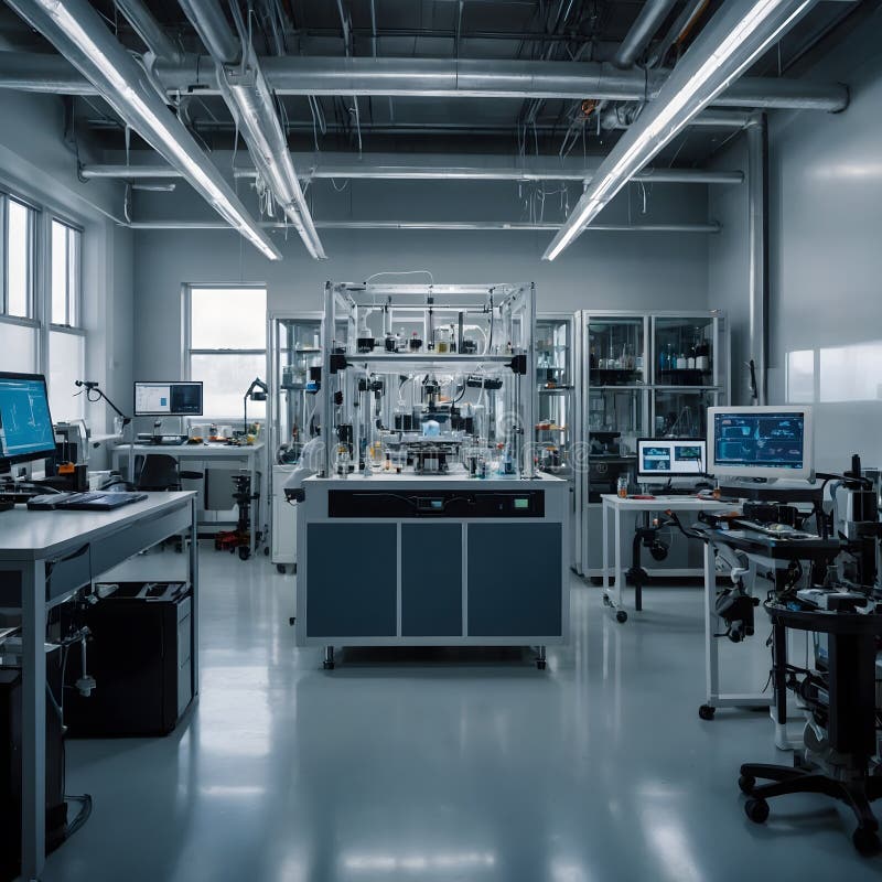 High-Tech Laboratory with 3D Printer, Microscopes, Test Tubes, and AI ...