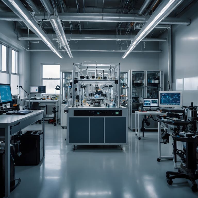 High-Tech Laboratory with 3D Printer, Microscopes, Test Tubes, and AI ...