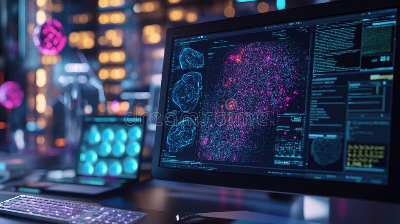 Cutting-edge Technology Display in a Modern Research Lab Focused on Brain Data Analysis and ...