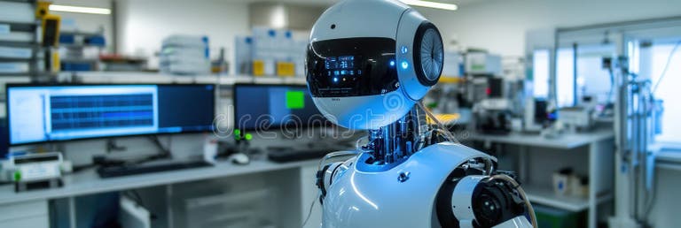 High-tech Laboratory Featuring an Advanced Robot Setup with Multiple ...