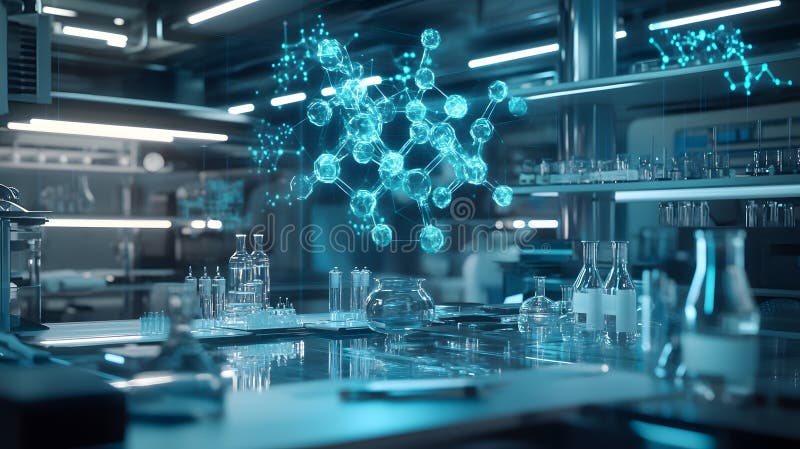 High-tech Laboratory with Holographic Molecular Mode. Stock ...