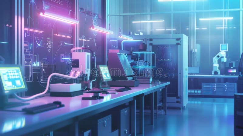High-tech Laboratory Interior with Modern Equipment and Neon Lights ...