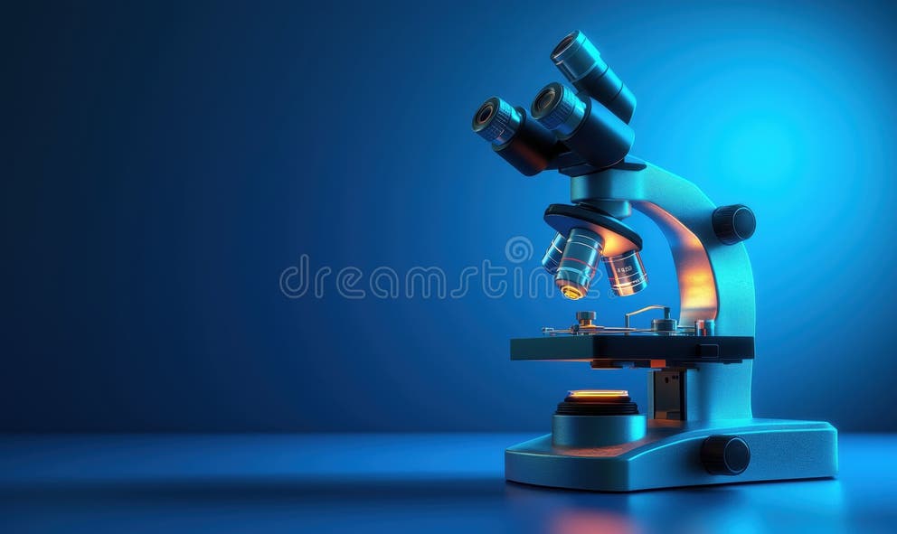High-tech Laboratory Microscope with Illuminated Stage and Blue ...