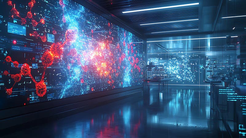 High Tech Laboratory with Molecular Animations and Data Visualizations ...