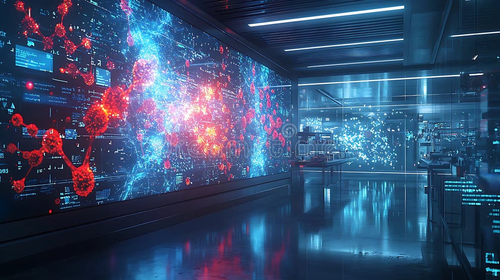 High Tech Laboratory with Molecular Animations and Data Visualizations ...