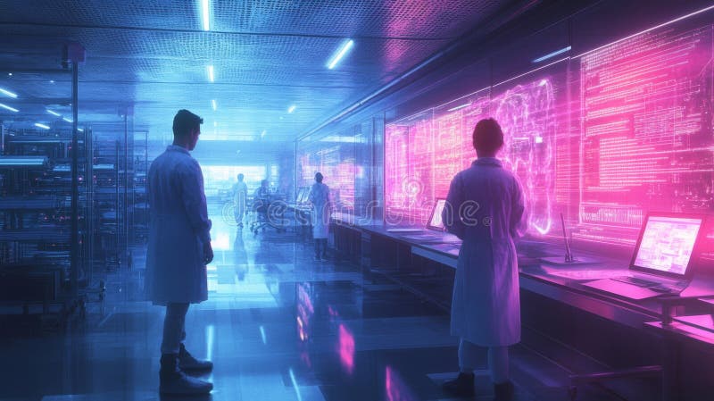 In a High-tech Laboratory, Researchers in Lab Coats Engage with ...