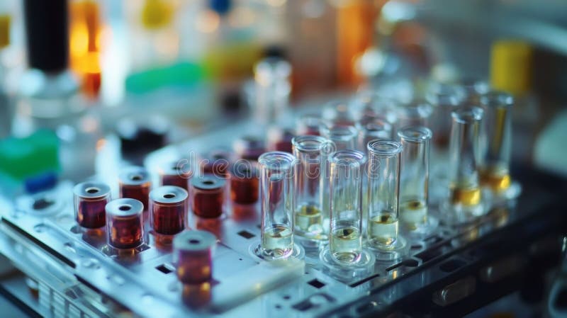 High-tech Laboratory Setup Displaying Various Test Tubes Filled with ...