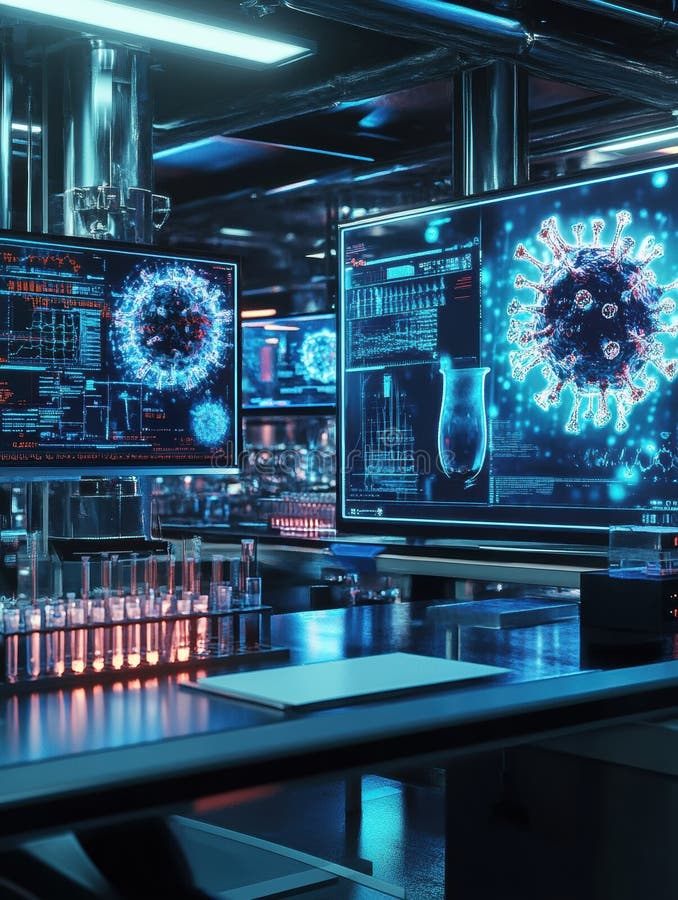 Modern Lab Features Advanced Technology with Glowing Monitors ...