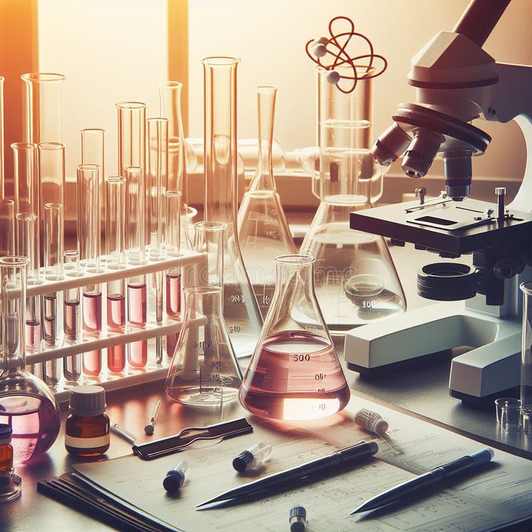 High Tech Laboratory and Technicians are Working with Microscope, Cup ...