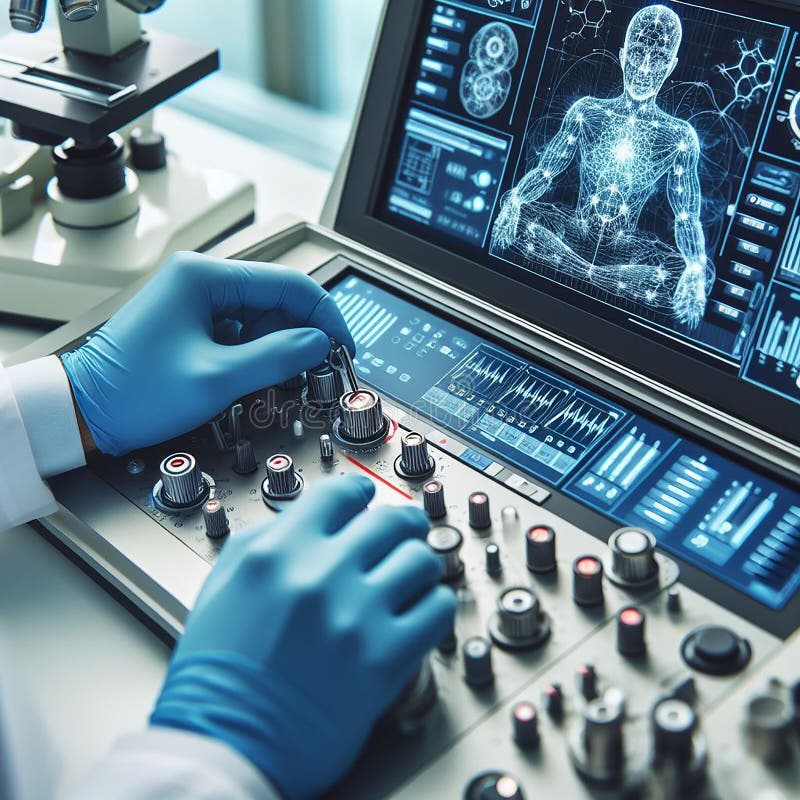 High Tech Laboratory and Technicians are Working with Microscope, Cup ...