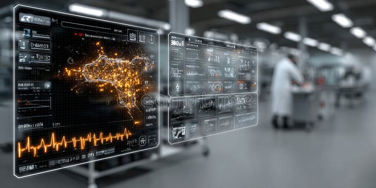 High-tech Laboratory with Transparent Holographic Screens Displaying ...