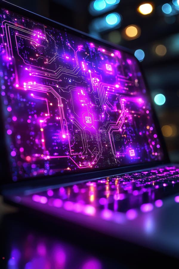 High-tech Laptop Showcasing Vibrant Digital Circuits in Futuristic ...