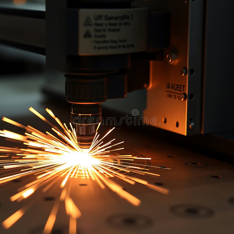 A High Tech Laser Cutter in Action with a Fine Beam of Light Passing ...