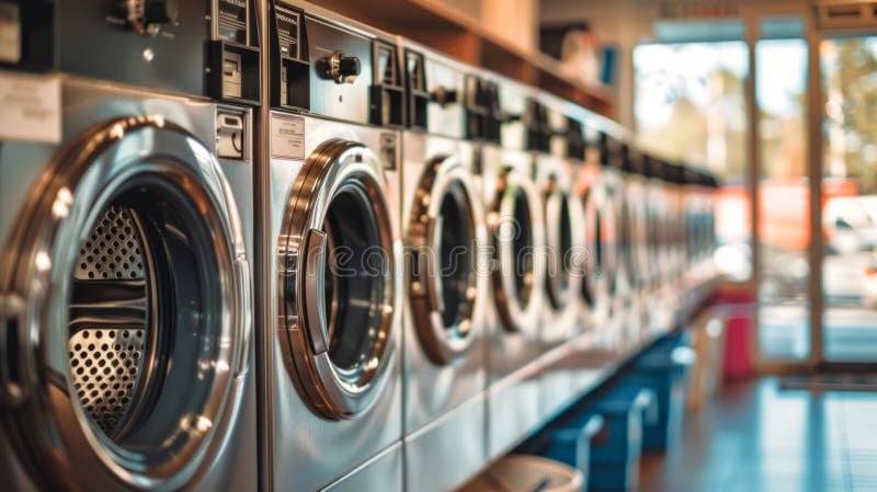High-tech Laundromat Featuring Sleek Machines. Efficient Laundry Space ...